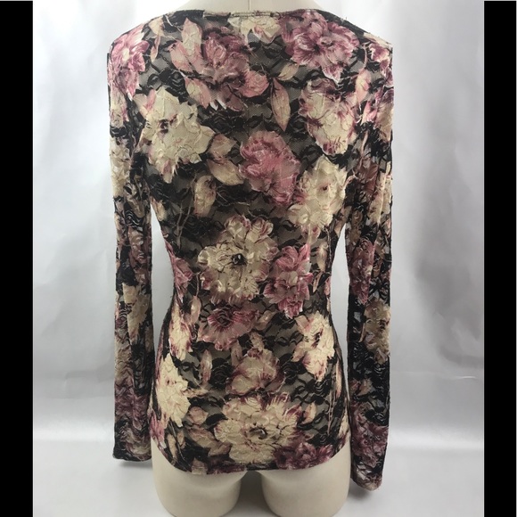 ¨Cache | Tops | Cache Nylon Flowery Long Sleeve Top Sz L | Poshmark